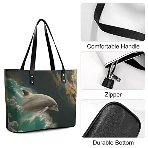 Womens Handbag Dolphin Leather Tote Bag Top Handle Satchel Bags For Lady