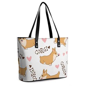 Womens Handbag Dog Corgi Leather Tote Bag Top Handle Satchel Bags For Lady