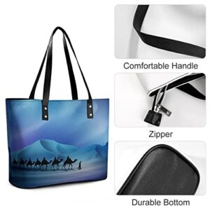 Womens Handbag Camels Desert Landscape Leather Tote Bag Top Handle Satchel Bags For Lady