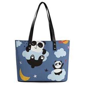 womens handbag panda patterns leather tote bag top handle satchel bags for lady