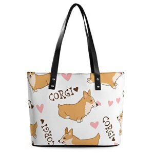 womens handbag dog corgi leather tote bag top handle satchel bags for lady