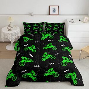 motorbike kids comforter set twin size,extreme sports games bedding set,girls boys adults room decor,motorcycle racing modern fashion down comforter,black green neon duvet insert,1 pillowcase