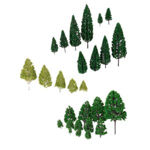 besstuup 27pcs plastic model trees 3-16cm for diy crafts, wargames, war gaming scenery or building diorama scenics, dark green & light green