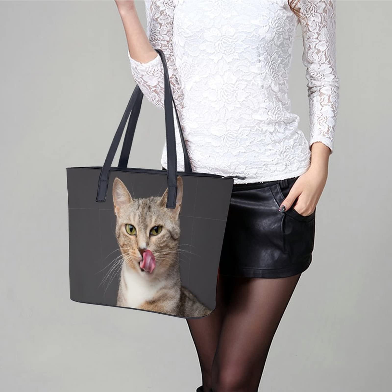 Womens Handbag Cat Leather Tote Bag Top Handle Satchel Bags For Lady