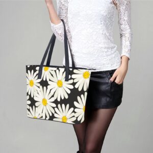 Womens Handbag Daisy Flowers Leather Tote Bag Top Handle Satchel Bags For Lady