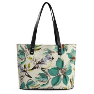 womens handbag flowers and birds leather tote bag top handle satchel bags for lady