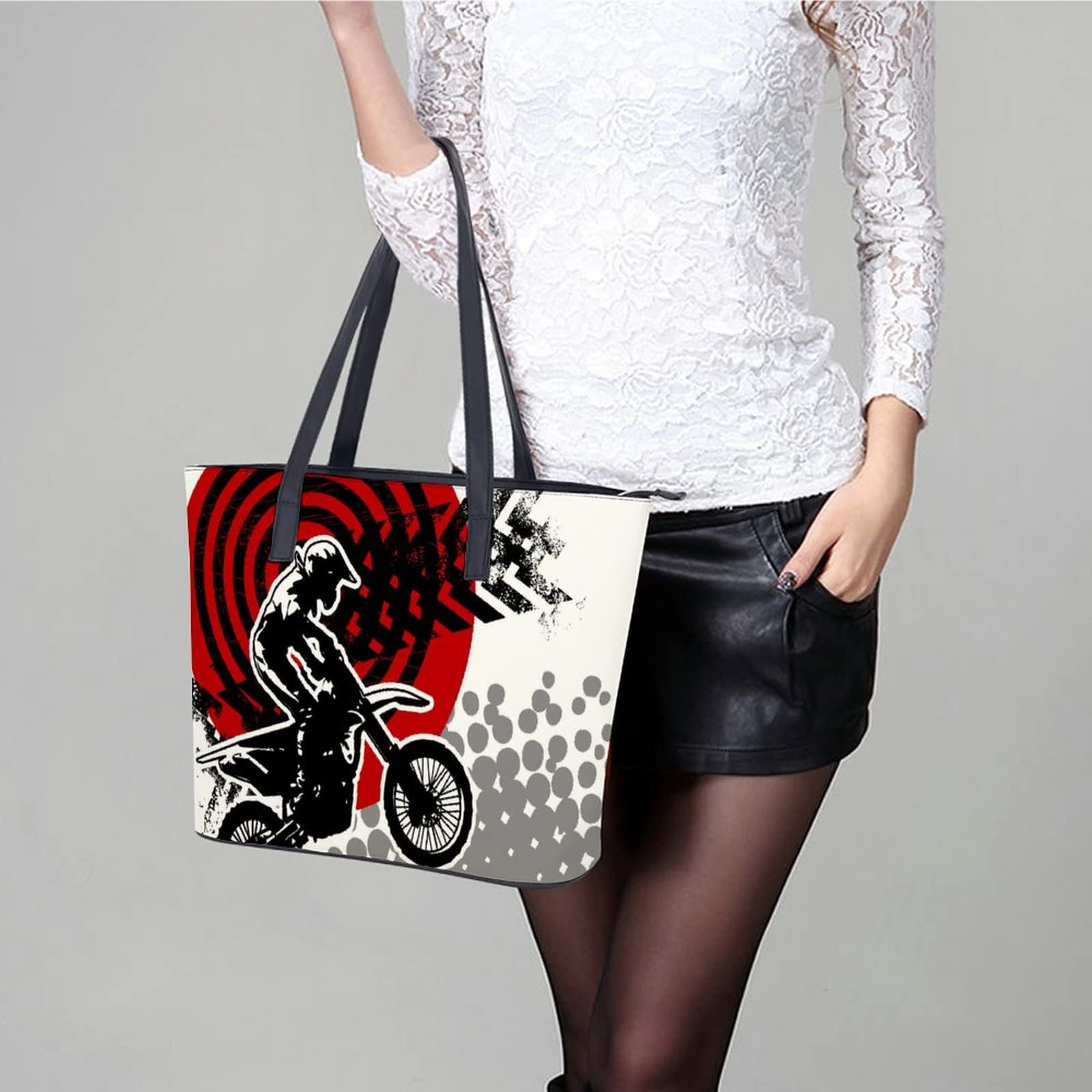 Womens Handbag Motorcycle Motocross Leather Tote Bag Top Handle Satchel Bags For Lady