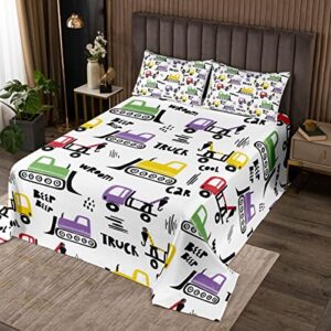 cartoon excavator truck bedspread queen size construction vehicle comforter set building equipment bedding set for kids boys teens room decor,colorful trucks crane tractor quilt set,3pcs