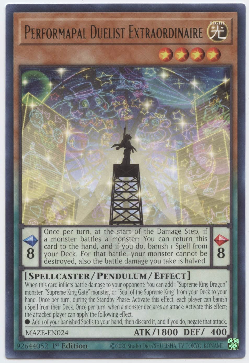 Performapal Duelist Extraordinaire - MAZE-EN024 - Rare - 1st Edition