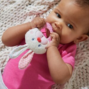 HABA Ultimate Easter Basket Toy Bundle - Musical Eggs, Bunny Teether, Hops Cuddly Lovey and Bunny Ball