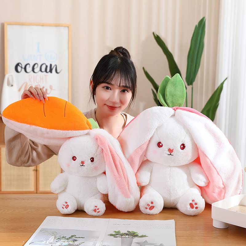 Xeletu Easter Stuffed Cute Bunny，Easter Stuffed Cute Bunny Plush Pillow Toys，Reversible Floppy Ear Bunny Plushie Bunny Plush Pillow，Carrot Strawberry Bunny Pillow Plush Toy (Strawberry, 7.1in)