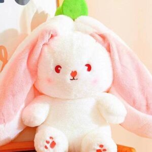 Xeletu Easter Stuffed Cute Bunny，Easter Stuffed Cute Bunny Plush Pillow Toys，Reversible Floppy Ear Bunny Plushie Bunny Plush Pillow，Carrot Strawberry Bunny Pillow Plush Toy (Strawberry, 7.1in)