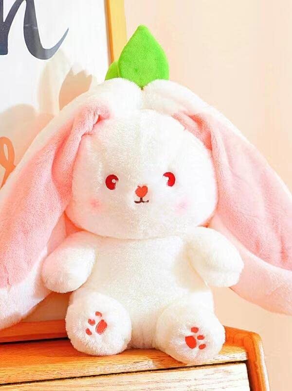 Xeletu Easter Stuffed Cute Bunny，Easter Stuffed Cute Bunny Plush Pillow Toys，Reversible Floppy Ear Bunny Plushie Bunny Plush Pillow，Carrot Strawberry Bunny Pillow Plush Toy (Strawberry, 7.1in)