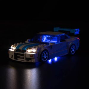 brickbling led light kit compatible with lego speed champions fast & furious nissan skyline gt-r (r34) toy car building set, blue underglow lights compatible with lego 76917 (no model)