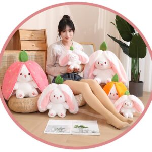 Xeletu Easter Stuffed Cute Bunny，Easter Stuffed Cute Bunny Plush Pillow Toys，Reversible Floppy Ear Bunny Plushie Bunny Plush Pillow，Carrot Strawberry Bunny Pillow Plush Toy (Strawberry, 7.1in)