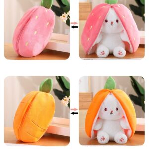 Xeletu Easter Stuffed Cute Bunny，Easter Stuffed Cute Bunny Plush Pillow Toys，Reversible Floppy Ear Bunny Plushie Bunny Plush Pillow，Carrot Strawberry Bunny Pillow Plush Toy (Strawberry, 7.1in)