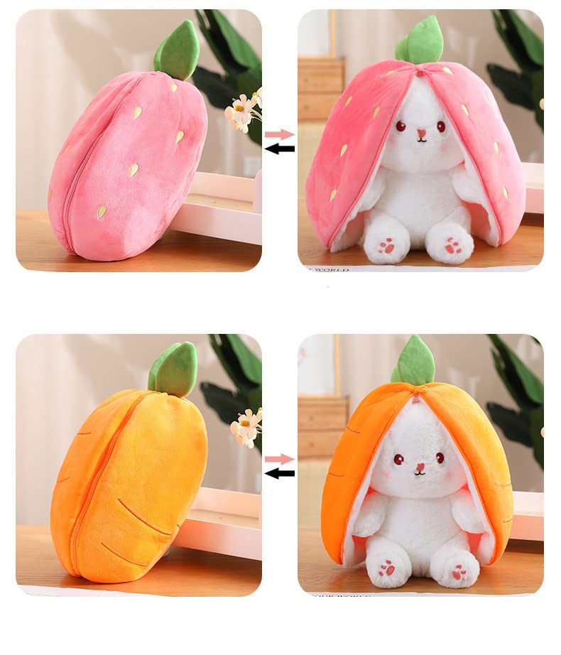 Xeletu Easter Stuffed Cute Bunny，Easter Stuffed Cute Bunny Plush Pillow Toys，Reversible Floppy Ear Bunny Plushie Bunny Plush Pillow，Carrot Strawberry Bunny Pillow Plush Toy (Strawberry, 7.1in)