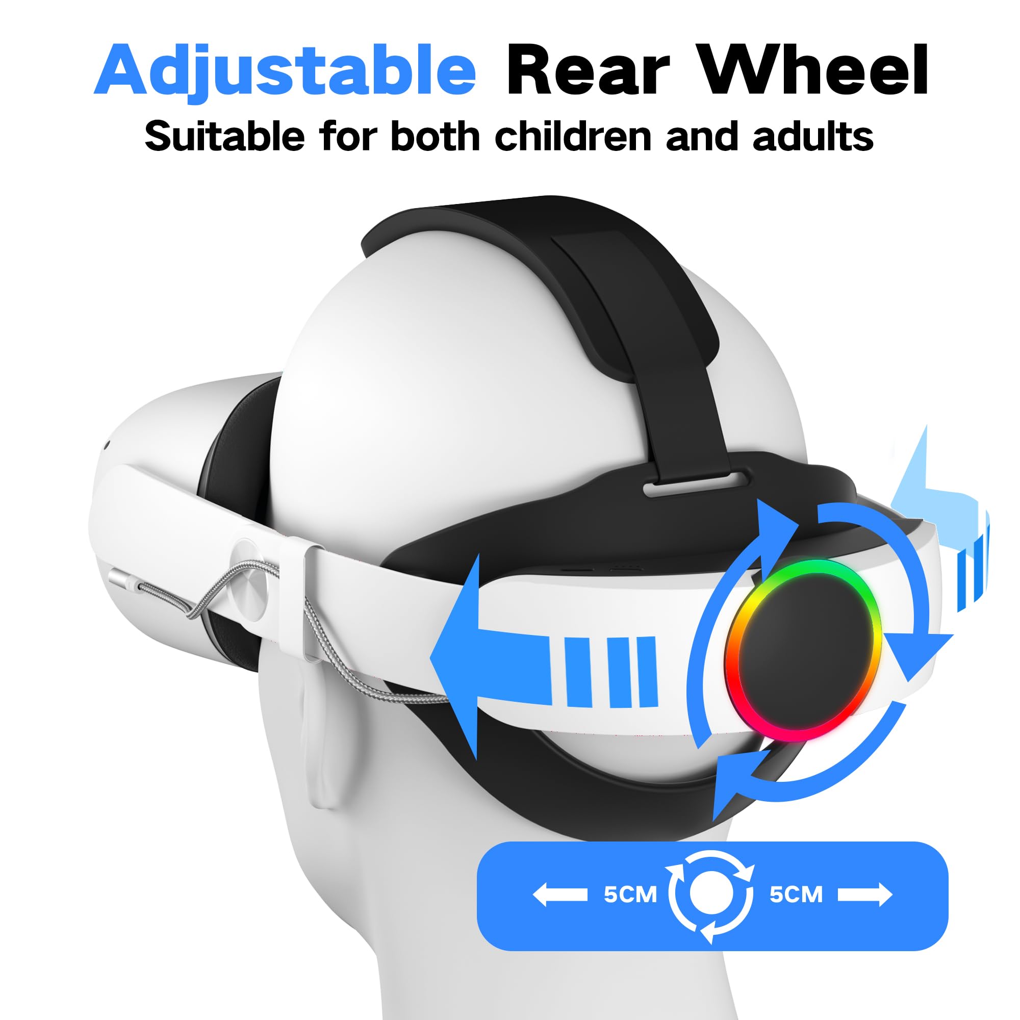 RGB Head Strap with Battery for Oculus Quest 2, 10000mAh Battery Pack for Extended 8 Hrs of Playtime, Fast Charging VR Power, Adjustable Elite Strap Enhanced Support and Balance in VR