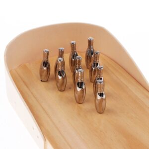 BESSTUUP Wooden Table Game Mini Bowling Game with Metal Skittles