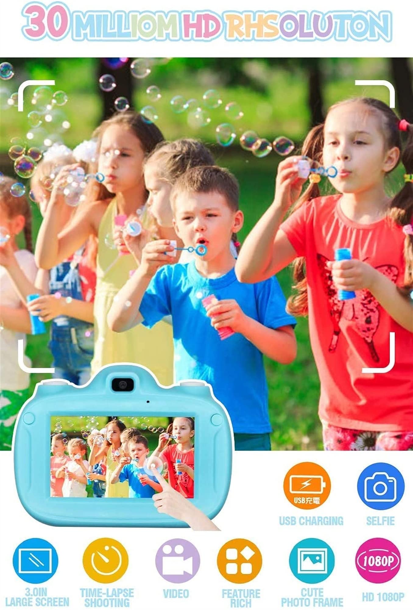 GIENEX Kids Digital Camera - 28MP Children's Selfie Camera with 3 Inches Large Screen for Boys and Girls,1080P Rechargeable Electronic Camera