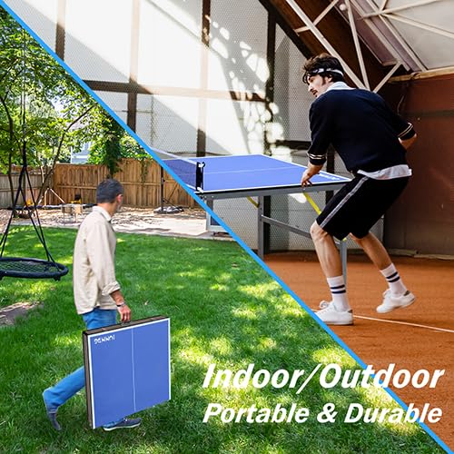 IUNNDS 6X3ft Mid-Size Table Tennis Tables - Indoor/Outdoor Portable Ping Pong Table Game for Adults/Teens,with Net,2 Table Tennis Paddles and 3 Balls (6X3ft Mid-Size)