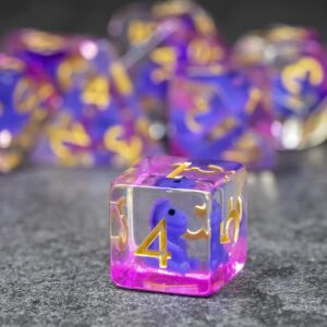 Sage's Portal Animal Familiars Resin DND Dice Set Polyhedral Dice Set for Dungeons and Dragons RPG Pathfinder Tabletop TTRPG (Baby Purple Dragon)