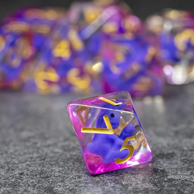 Sage's Portal Animal Familiars Resin DND Dice Set Polyhedral Dice Set for Dungeons and Dragons RPG Pathfinder Tabletop TTRPG (Baby Purple Dragon)