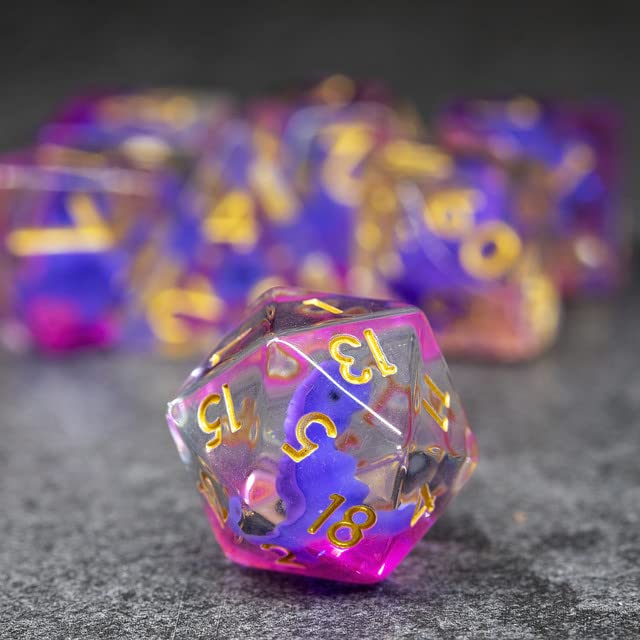 Sage's Portal Animal Familiars Resin DND Dice Set Polyhedral Dice Set for Dungeons and Dragons RPG Pathfinder Tabletop TTRPG (Baby Purple Dragon)