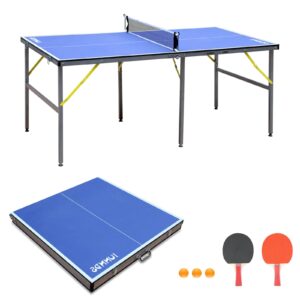 iunnds 6x3ft mid-size table tennis tables - indoor/outdoor portable ping pong table game for adults/teens,with net,2 table tennis paddles and 3 balls (6x3ft mid-size)