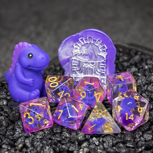 Sage's Portal Animal Familiars Resin DND Dice Set Polyhedral Dice Set for Dungeons and Dragons RPG Pathfinder Tabletop TTRPG (Baby Purple Dragon)