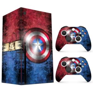 hk studio captain shield decal sticker skin to cover x-box series x with no bubble, waterproof, full protection - including 2 controller skins and console skin