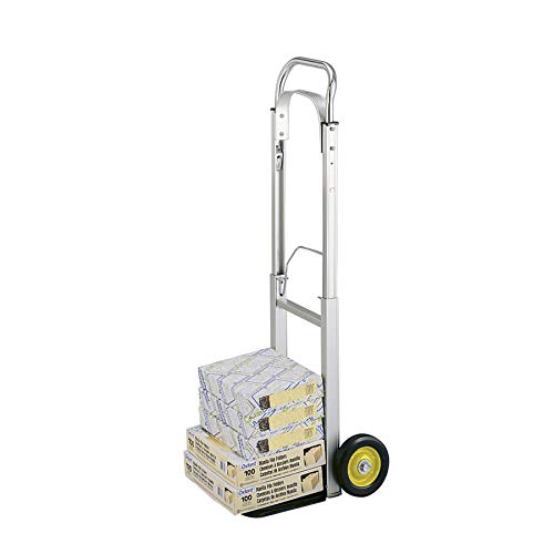 Safco Products Hide-Away Fold Up Collapsible Utility Hand Truck, 250 lb Capacity, Aluminum Frame, Steel Toe Plate, 2 6" Smooth Rolling Rubber Wheels