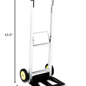 Safco Products Hide-Away Fold Up Collapsible Utility Hand Truck, 250 lb Capacity, Aluminum Frame, Steel Toe Plate, 2 6" Smooth Rolling Rubber Wheels