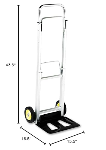 Safco Products Hide-Away Fold Up Collapsible Utility Hand Truck, 250 lb Capacity, Aluminum Frame, Steel Toe Plate, 2 6" Smooth Rolling Rubber Wheels