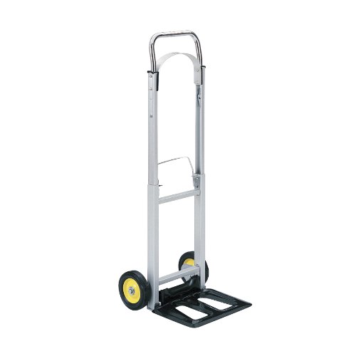 Safco Products Hide-Away Fold Up Collapsible Utility Hand Truck, 250 lb Capacity, Aluminum Frame, Steel Toe Plate, 2 6" Smooth Rolling Rubber Wheels