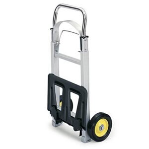 Safco Products Hide-Away Fold Up Collapsible Utility Hand Truck, 250 lb Capacity, Aluminum Frame, Steel Toe Plate, 2 6" Smooth Rolling Rubber Wheels