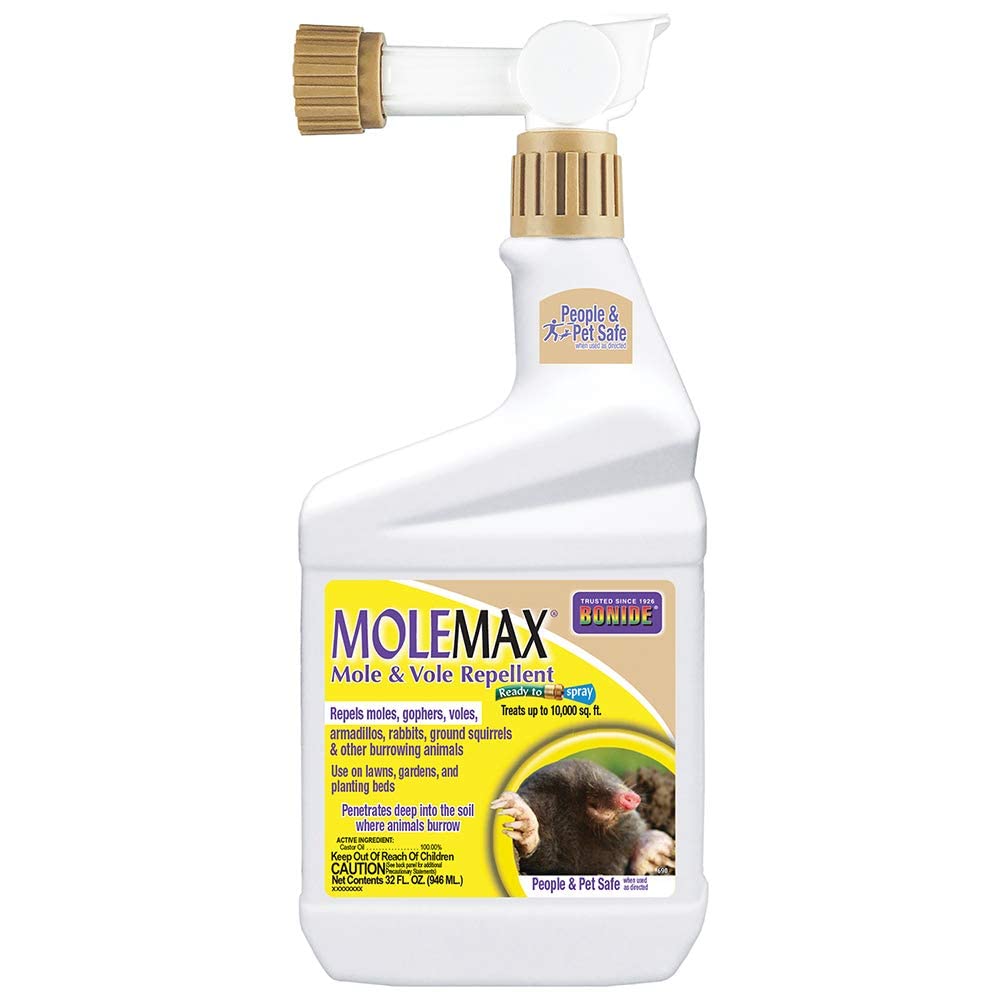 Bonide MOLEMAX Mole & Vole Repellent, 32 oz Ready-to-Spray Animal Repellent for Gardens, People and Pet Safe