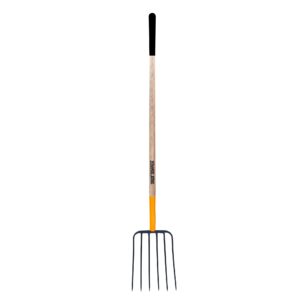 True Temper 1838200 6-Tine Steel Fork Pitchfork with Hardwood Handle 48 in, for Transferring Manure, Mulch with Cushion Grip