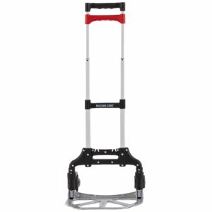 Magna Cart Personal 150 Pound Capacity Aluminum Folding Hand Truck with Telescopic Handle and Foldable Wheels for Industrial, Black and Red