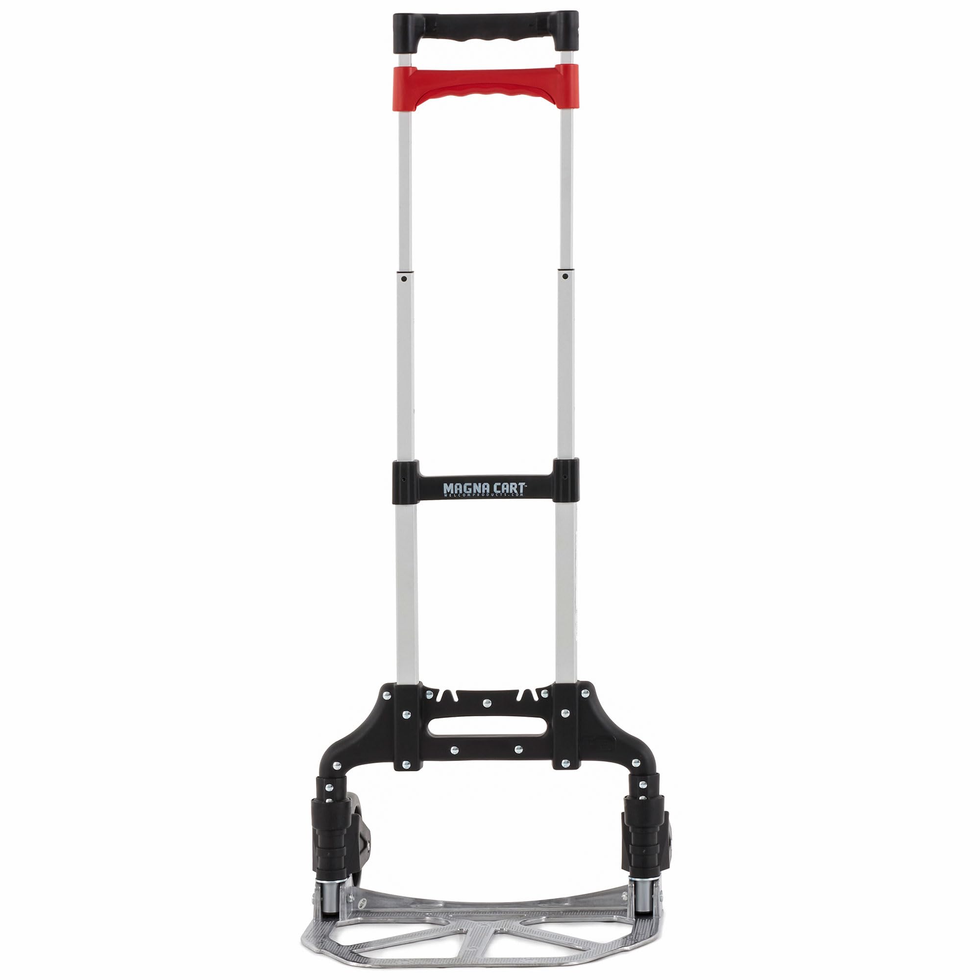 Magna Cart Personal 150 Pound Capacity Aluminum Folding Hand Truck with Telescopic Handle and Foldable Wheels for Industrial, Black and Red