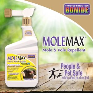 Bonide MOLEMAX Mole & Vole Repellent, 32 oz Ready-to-Spray Animal Repellent for Gardens, People and Pet Safe