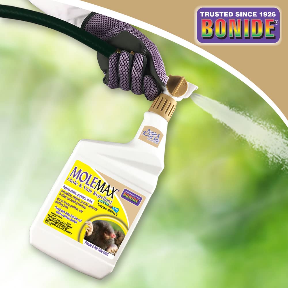 Bonide MOLEMAX Mole & Vole Repellent, 32 oz Ready-to-Spray Animal Repellent for Gardens, People and Pet Safe