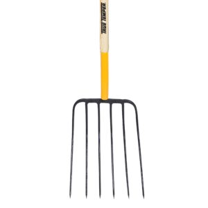 True Temper 1838200 6-Tine Steel Fork Pitchfork with Hardwood Handle 48 in, for Transferring Manure, Mulch with Cushion Grip