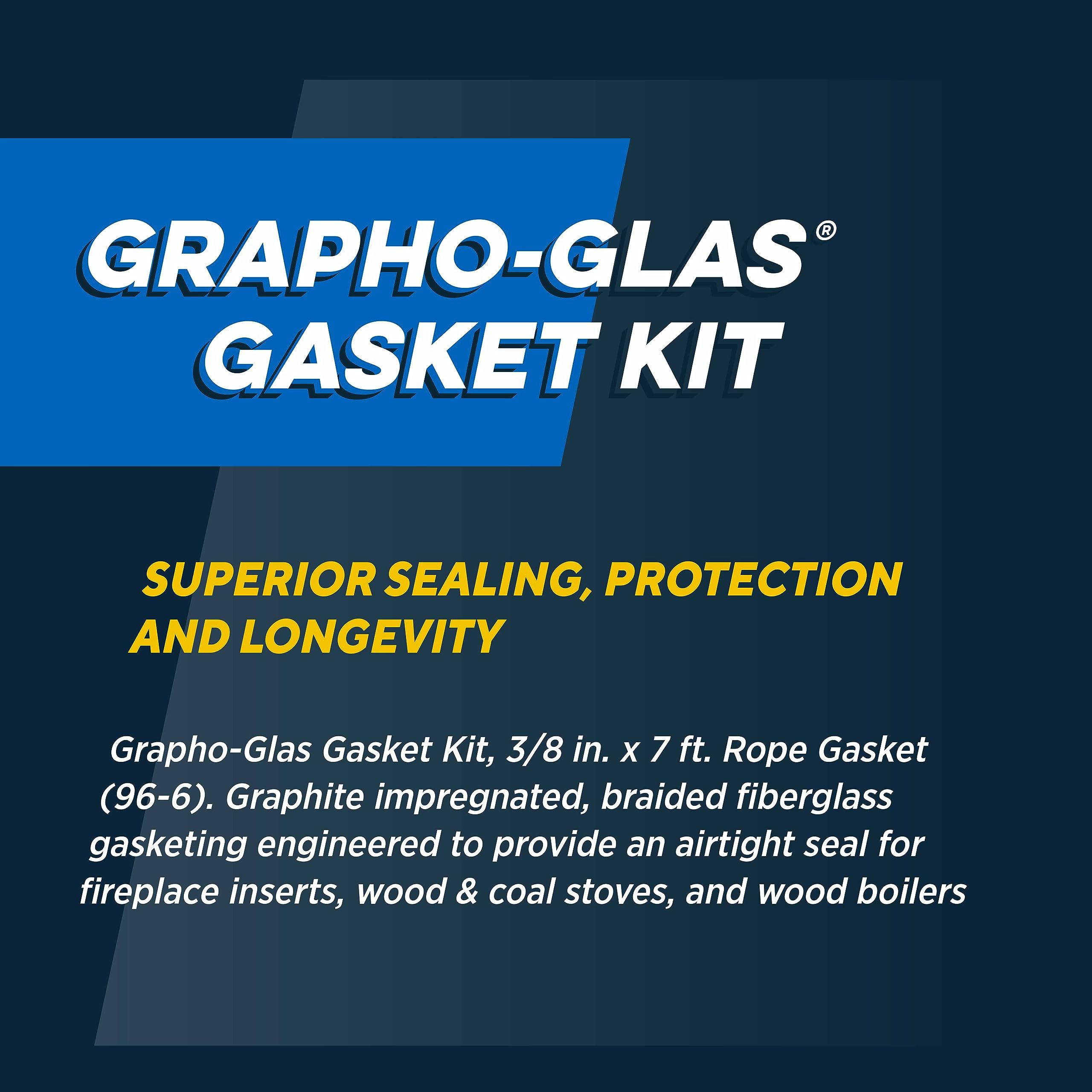 Rutland Products Rutland 96-6 Grapho-Glas Rope Gasket Replacement Kit, 3/8-Inch by 7-Feet, 3/8" X7', Black