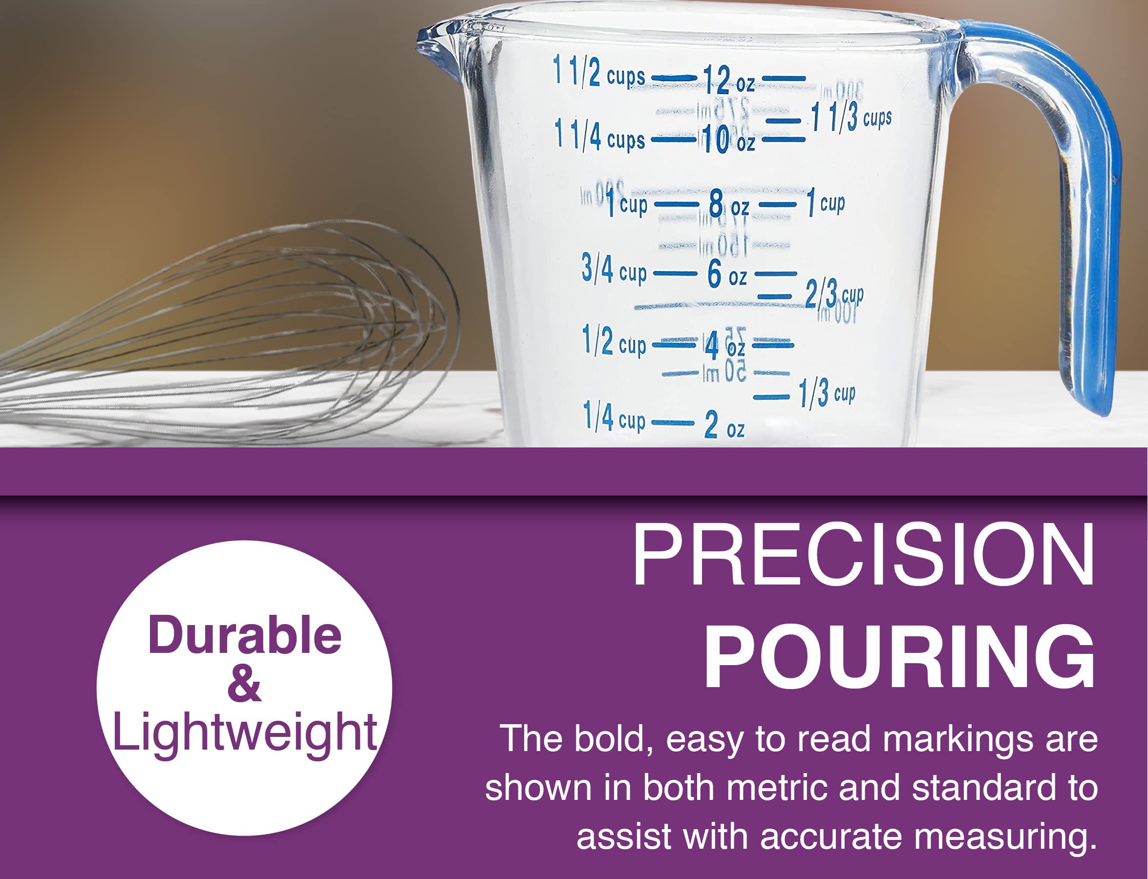 Arrow Home Products Plastic Measuring Cups for Liquids, 4.5 Cups - With Cool-Grip Handle - BPA-Free, Stackable Measuring Cups with Spout and Clear Measurements - Microwave and Dishwasher Safe