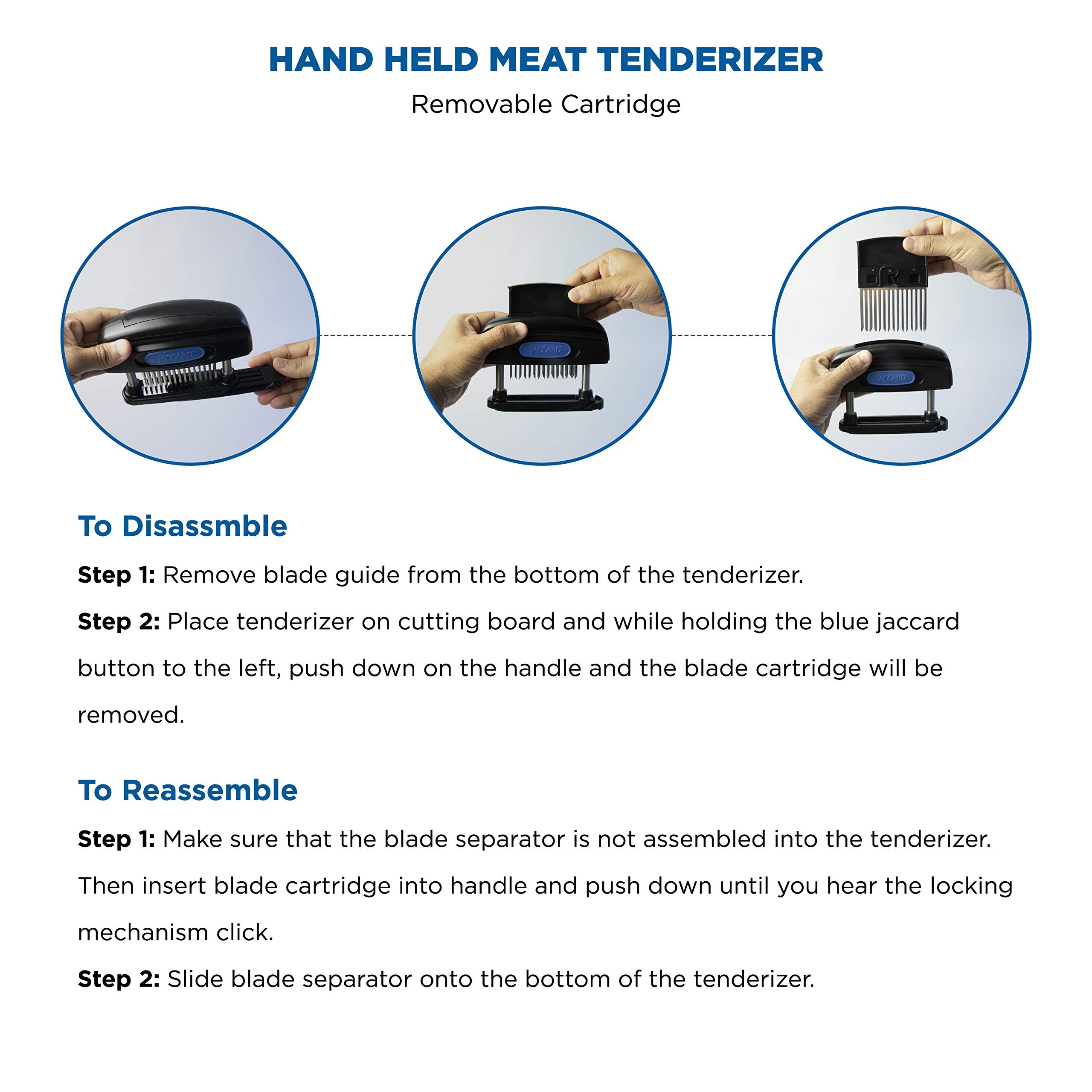 Jaccard 45-Blade Meat Tenderizer, Simply Better Meat Tenderizer, Stainless Steel Columns/ Removable Cartridge, NSF Approved, Black