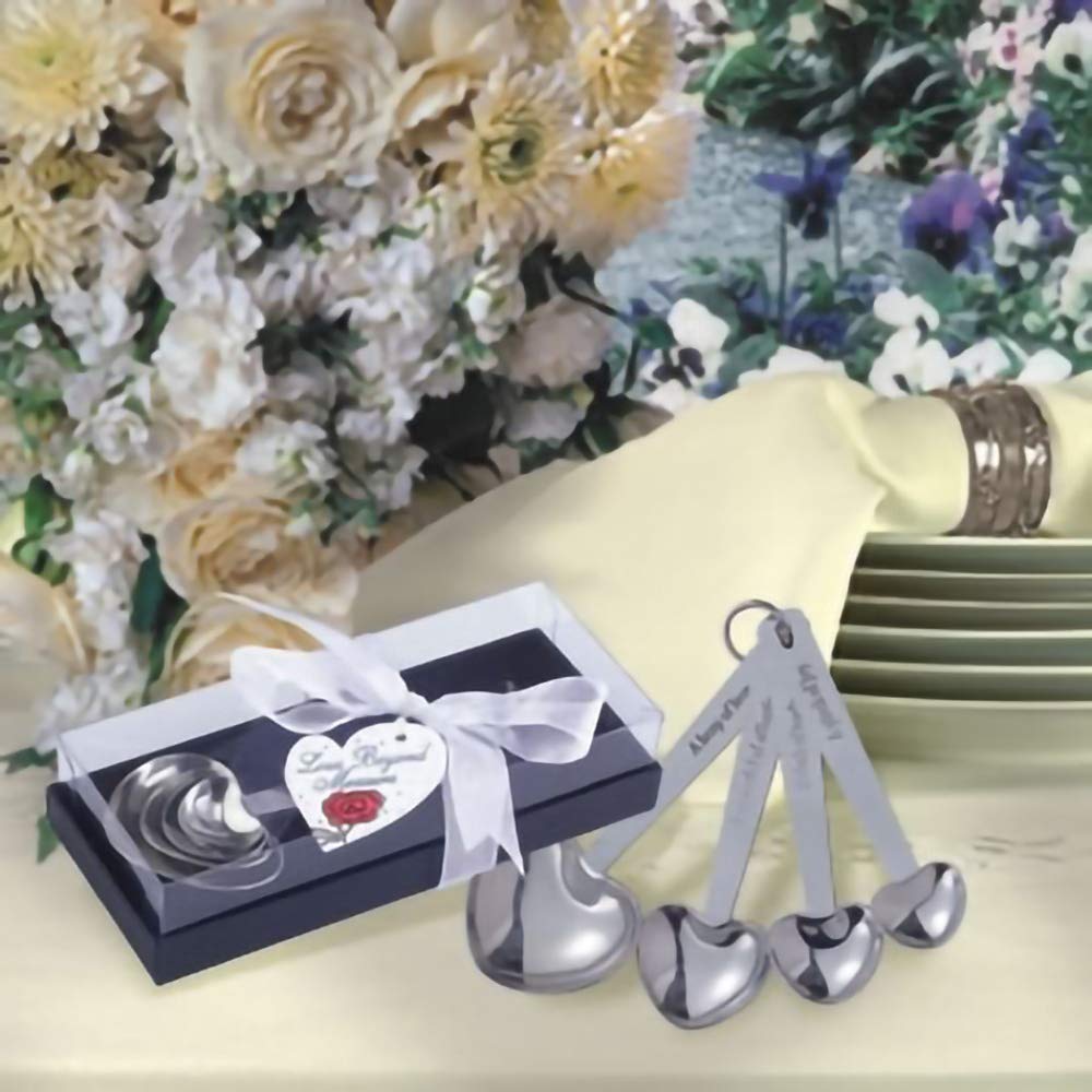 FASHIONCRAFT 4801 Love Beyond Measure Heart Measuring Spoons, Silver Measuring Spoons, Wedding Favor, 1-Piece