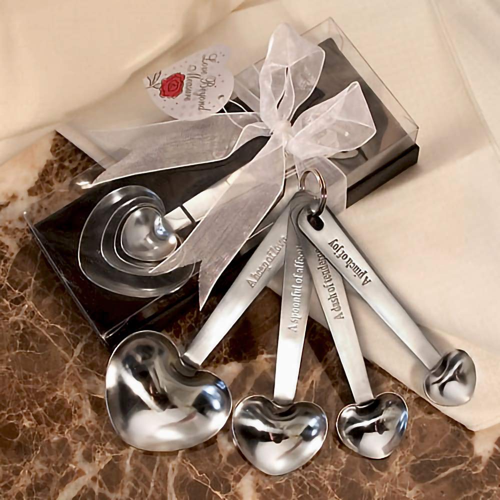 FASHIONCRAFT 4801 Love Beyond Measure Heart Measuring Spoons, Silver Measuring Spoons, Wedding Favor, 1-Piece