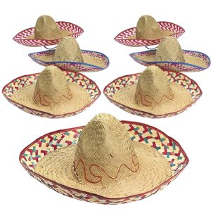 fun express 12 pieces sombreros straw hats with drawstring for adults - 24 inch brim - authentic mexican style brown