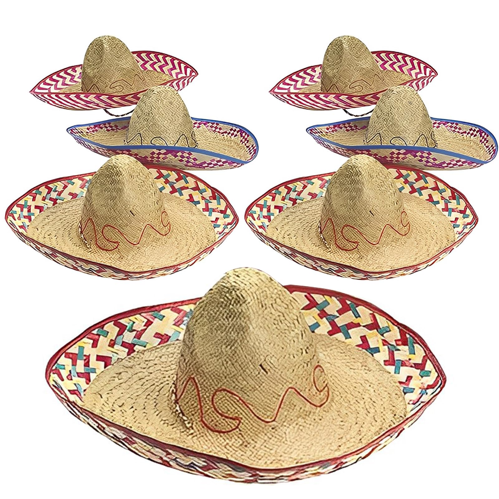 Fun Express 12 Pieces Sombreros Straw Hats with Drawstring for Adults - 24 Inch Brim - Authentic Mexican Style Brown